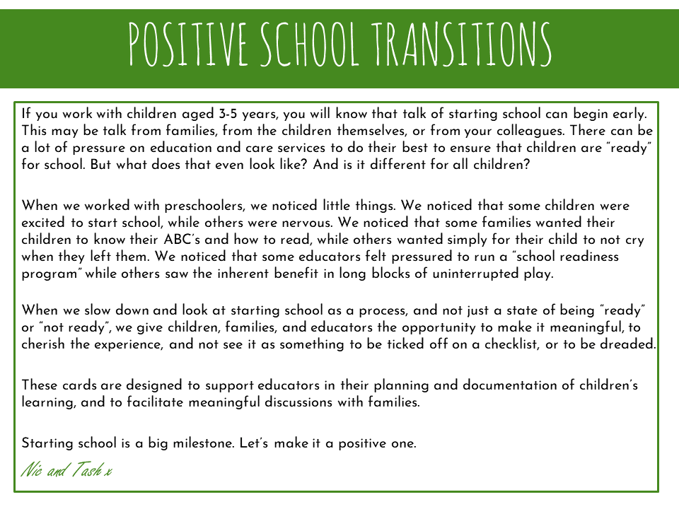 Positive School Transitions: Inspiration and Discussion Cards – Inspired EC
